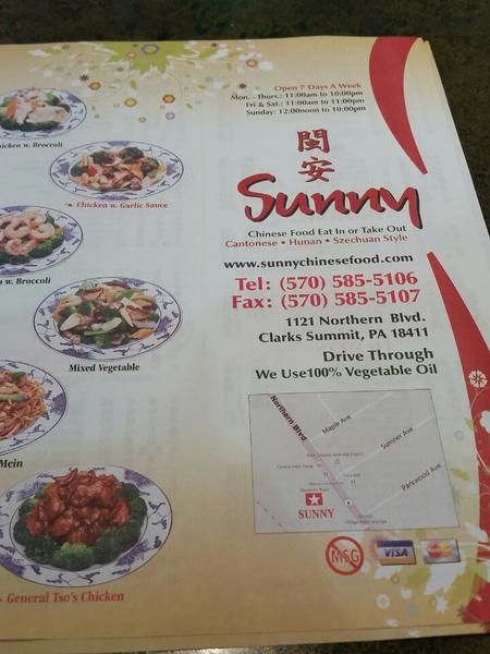 Menu at Sunny restaurant, Clarks Summit