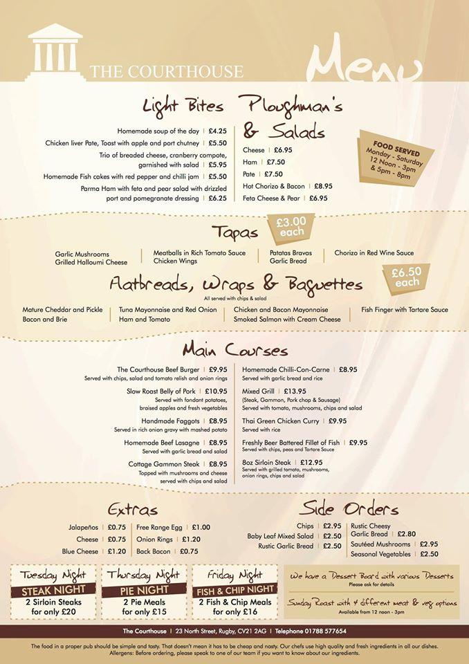 Menu at The Courthouse pub & bar, Rugby