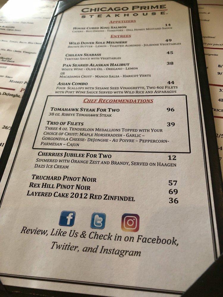 Menu at Chicago Prime Steakhouse, Schaumburg