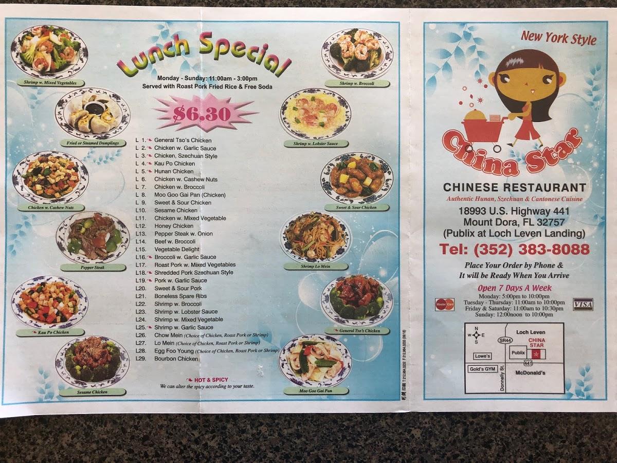 Menu at China Star restaurant, Mount Dora