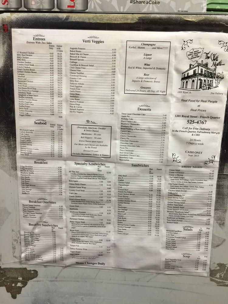 Menu at Verti Marte restaurant, New Orleans