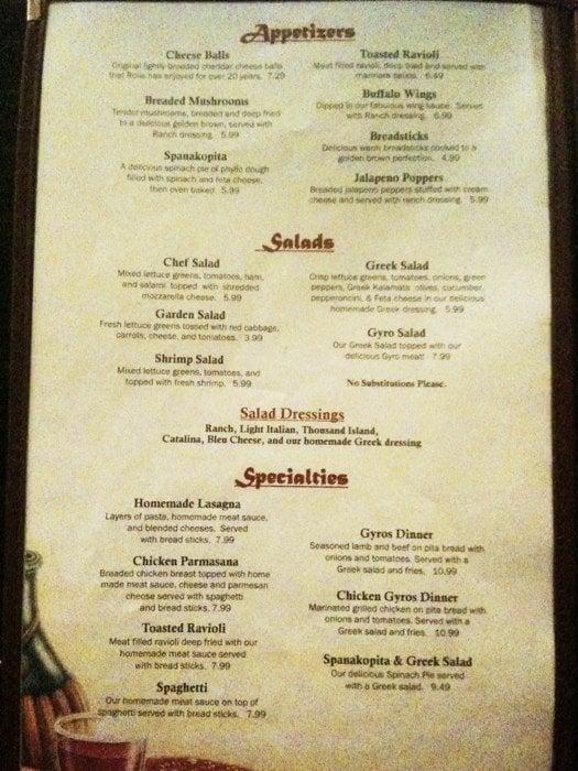 Menu at Alex's Pizza Palace pizzeria, Rolla