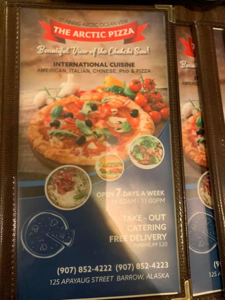 Carta de pizzería Arctic Pizza, Barrow