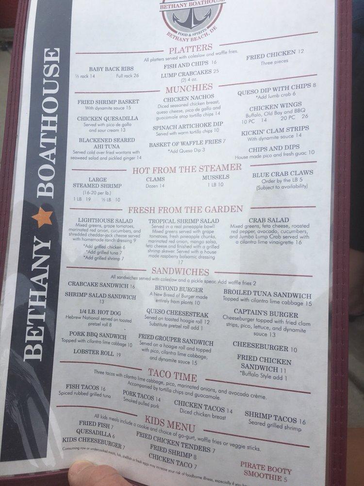 Menu at Bethany Boathouse pub & bar, Bethany Beach, Hickman Plaza Rd