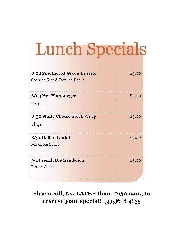 Menu at Blue Mountain Bistro restaurant, Blanding