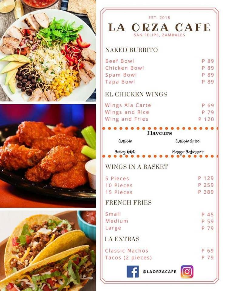 Menu at La Orza Cafe, San Felipe