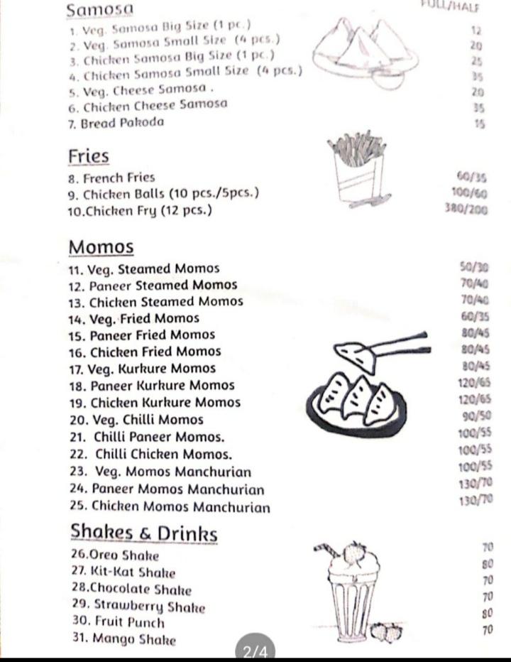 Menu at Samosa King Industries, New Delhi, R/S