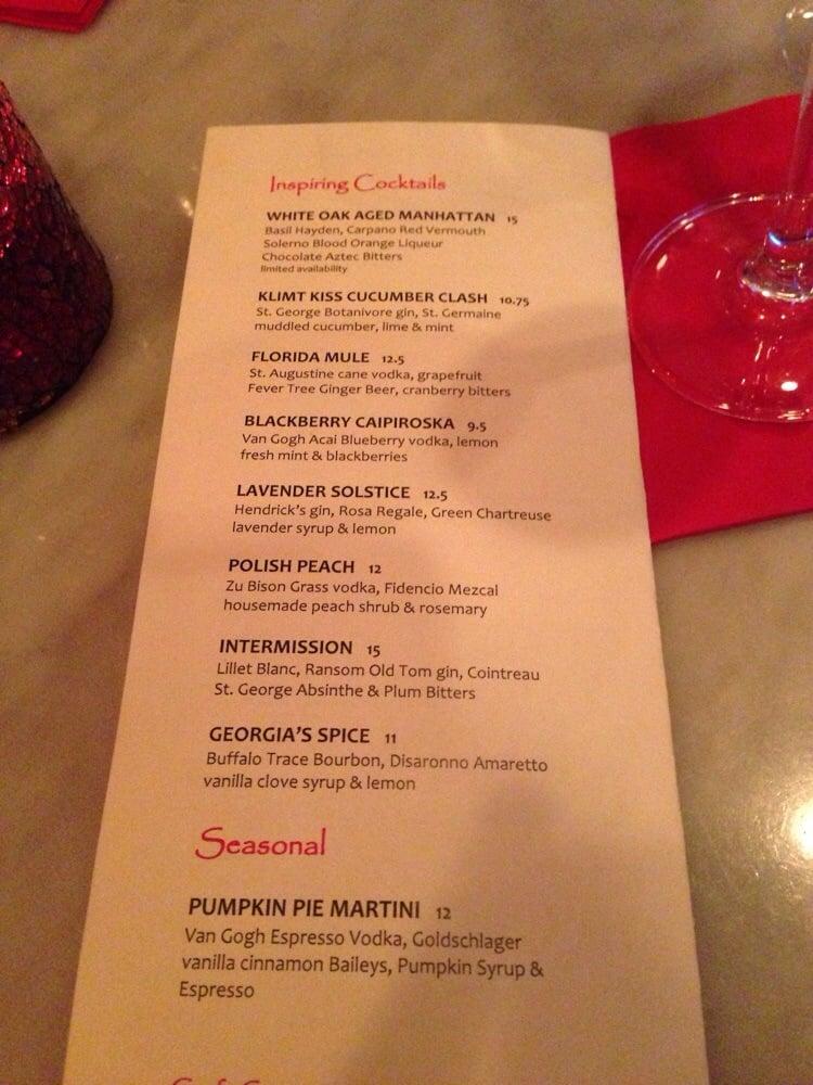 Menu at The Boheme pub & bar, Orlando, Grand Bohemian Hotel Orlando