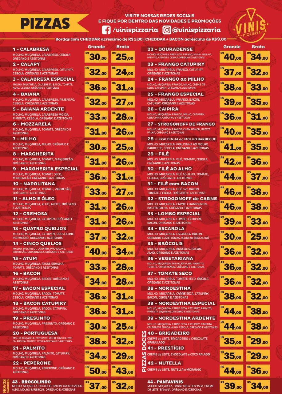 Menu at VINIS PIZZARIA, Dourados, R. Balbina de Matos
