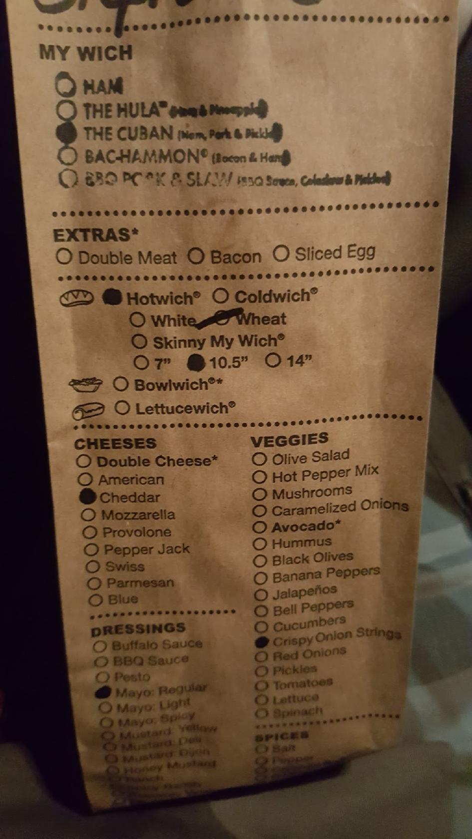 Menu at Which Wich Harvest Junction pub & bar, Longmont