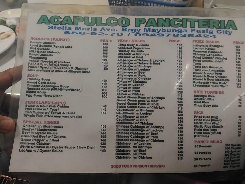 Carta del restaurante Acapulco Panciteria, Pasig, 27 Stella Maris Ave