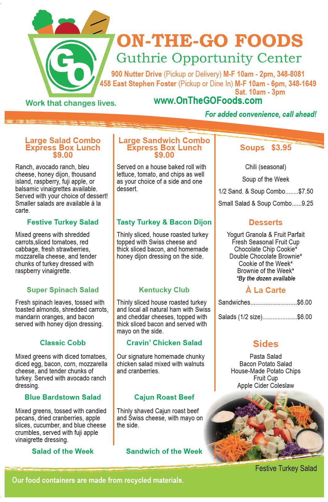 Menu at On-The-Go Foods cafe, Bardstown, 900 Nutter Dr