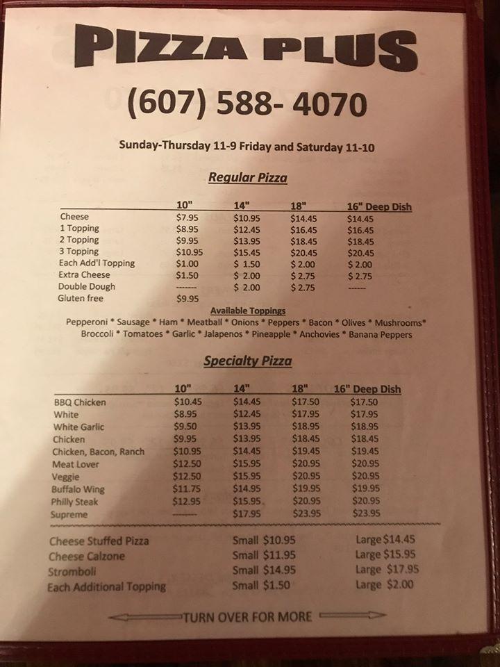 Menu at Pizza Plus pizzeria, Grand Gorge