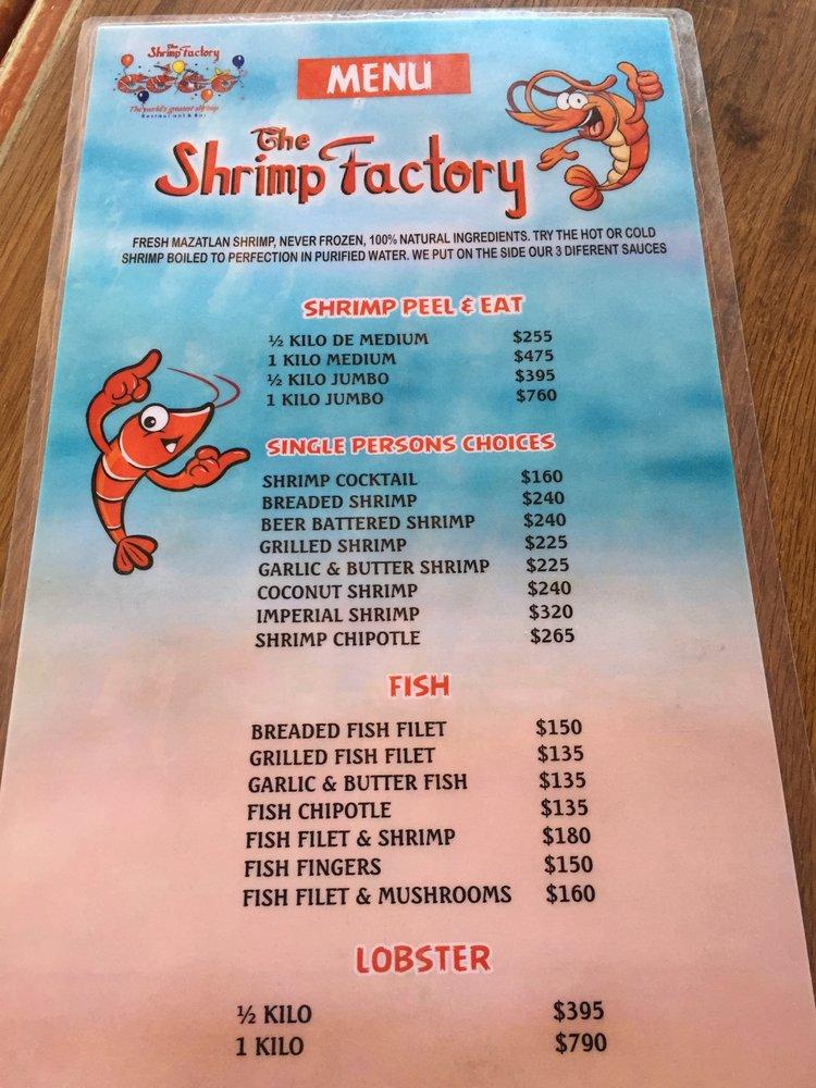 Menu at The Shrimp Factory restaurant, Mazatlán, De Las Garzas 14