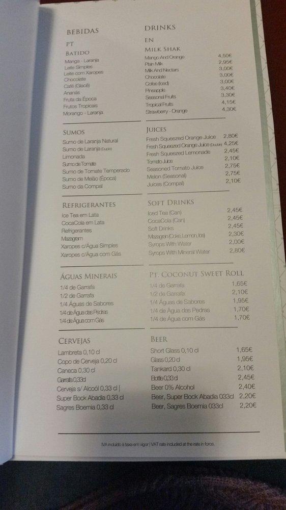 Menu at Versailles cafe, Lisbon, Av. da República 15 A