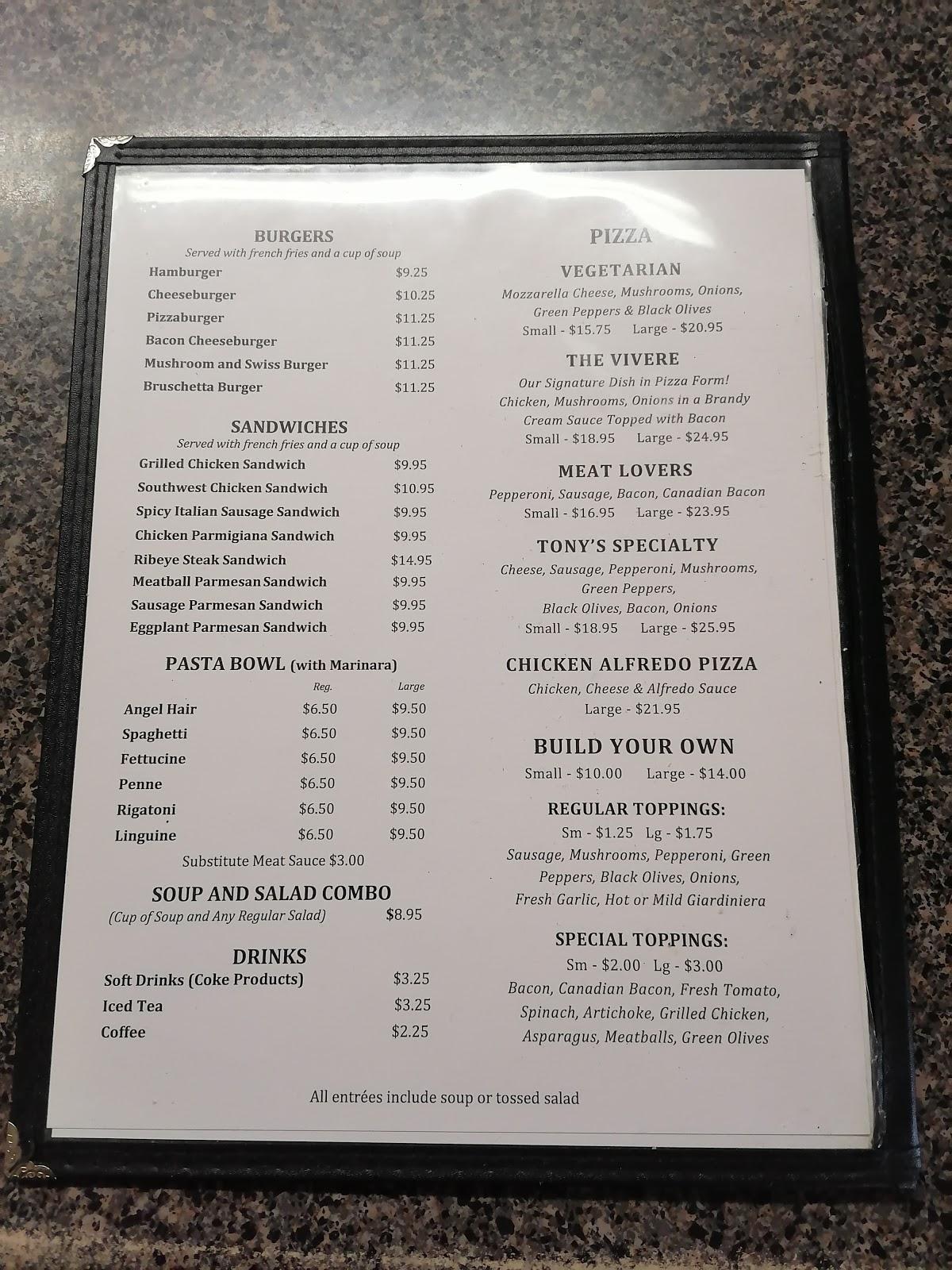 Menu at Vivere Italian Restaurant, Oak Creek