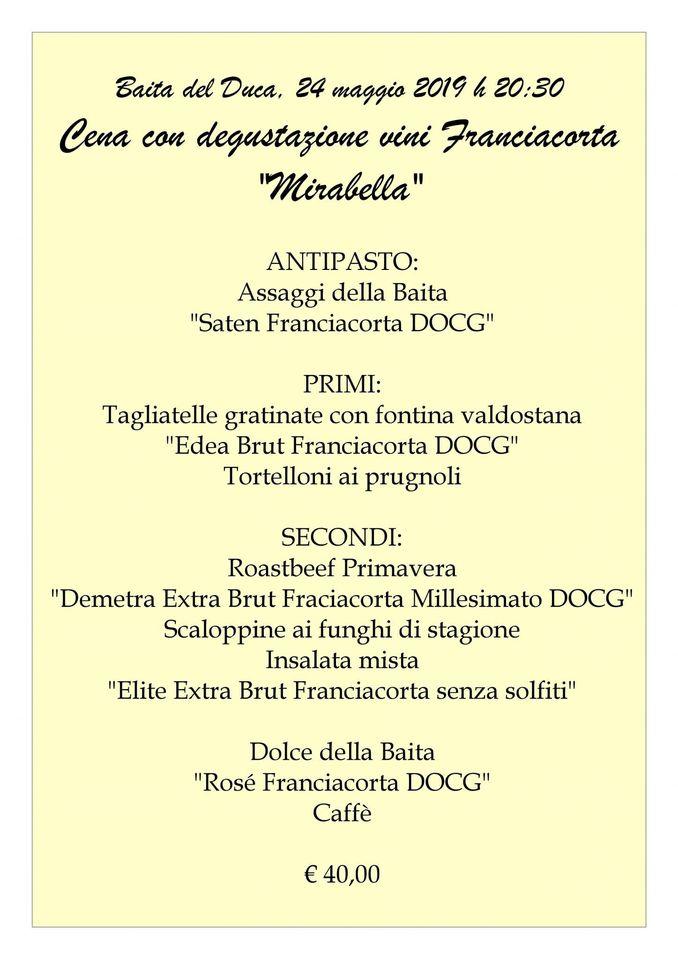 Menu au Baita del Duca restaurant, Piane di Mocogno