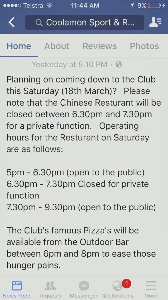 Menu at Coolamon Chinese Restaurant, Coolamon