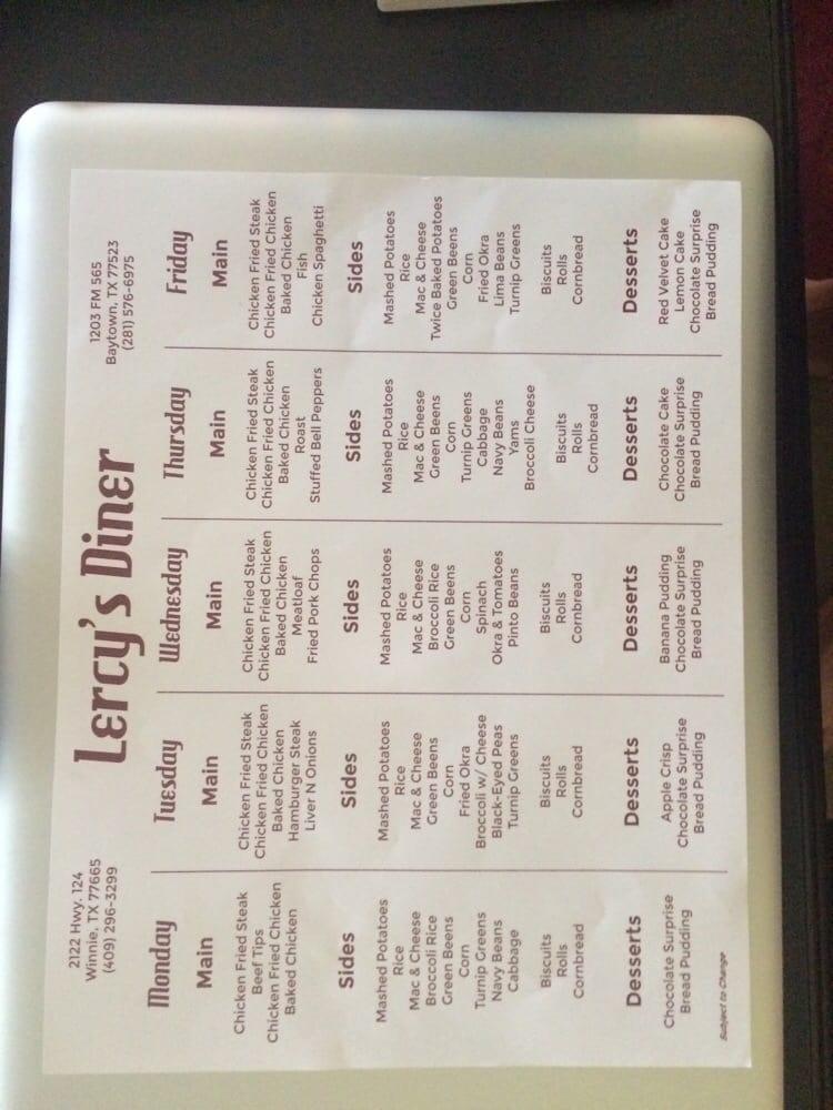 Menu at Lercy's Diner West restaurant, Mont Belvieu
