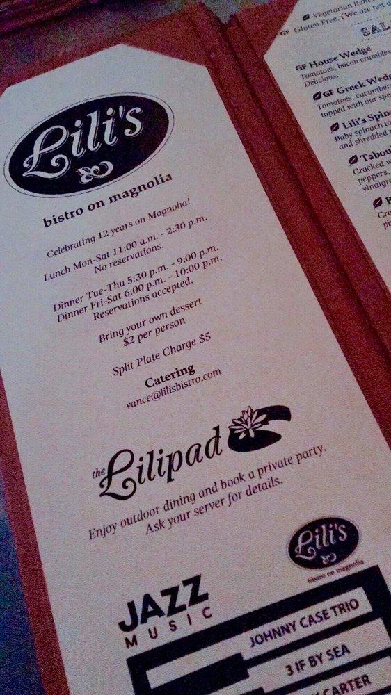 Menu at Lili's Bistro on Magnolia restaurant, Fort Worth