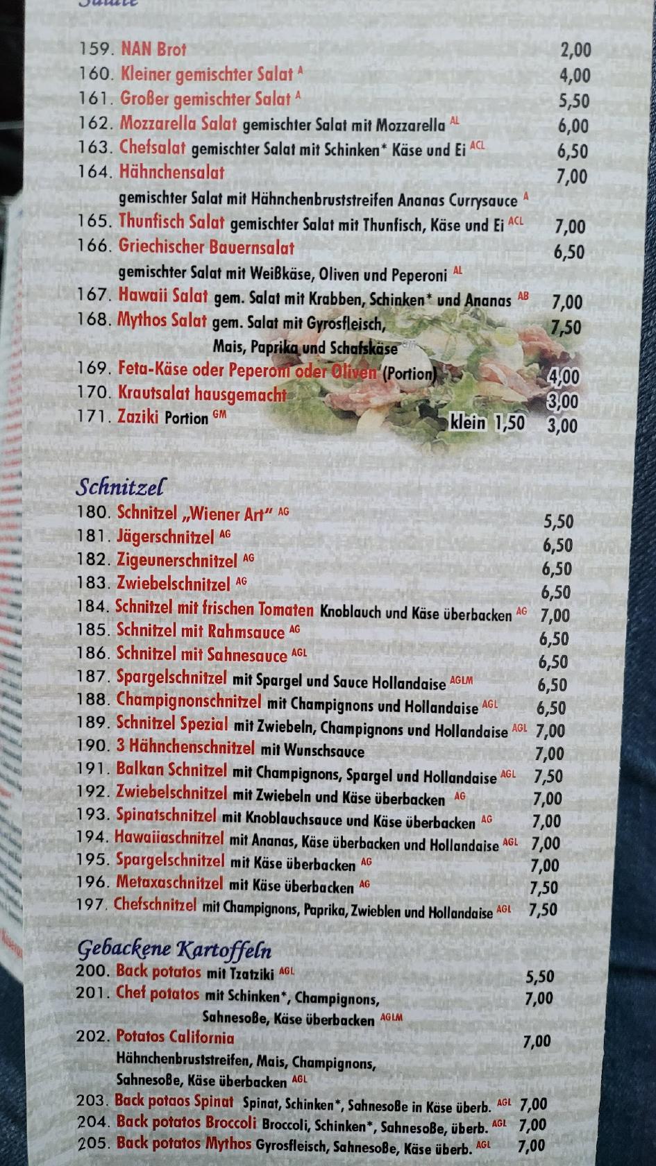 Speisekarte von Mythos Grill pizza, Ascheberg