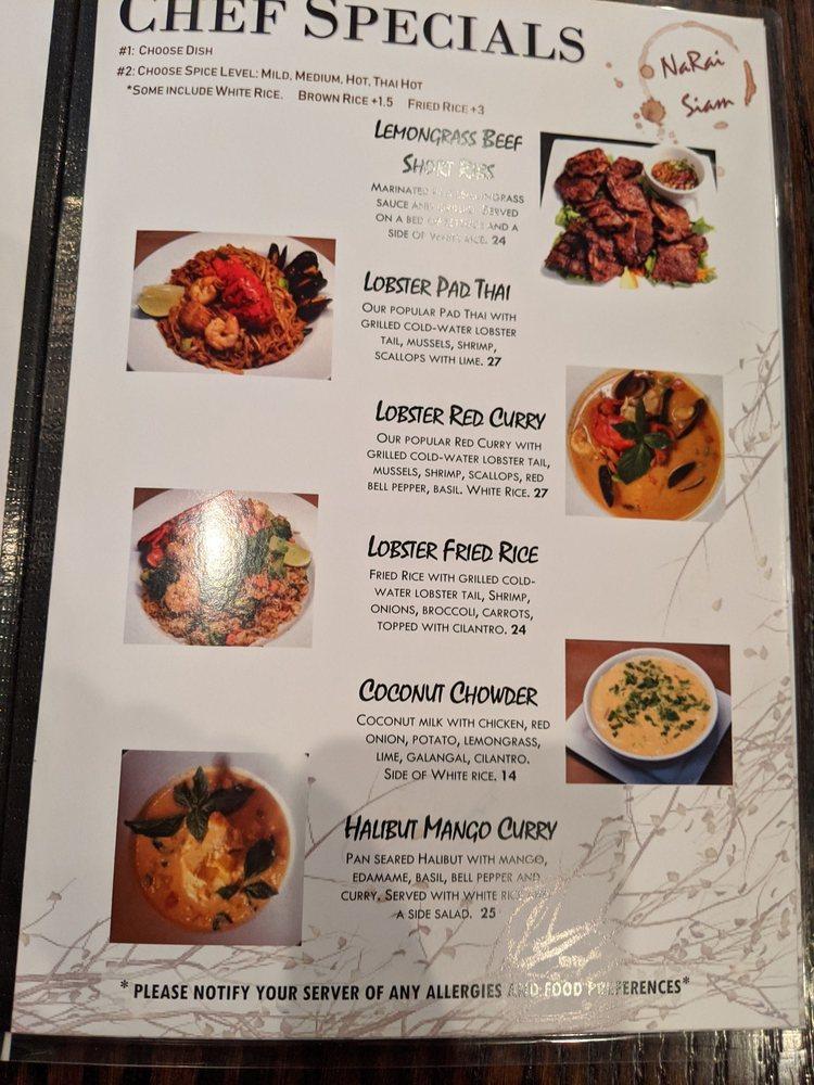 Menu at NaRai Siam Cuisine restaurant, Colorado Springs