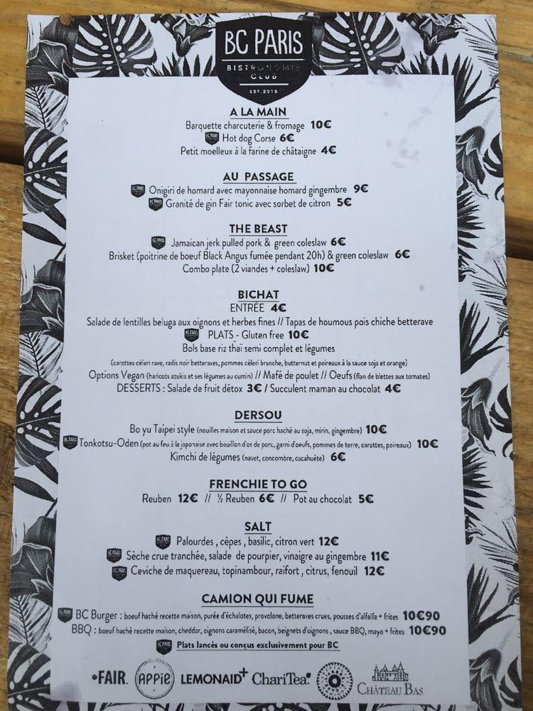 Menu au Point Ephémère pub et bar, Paris, 200 Quai de Valmy