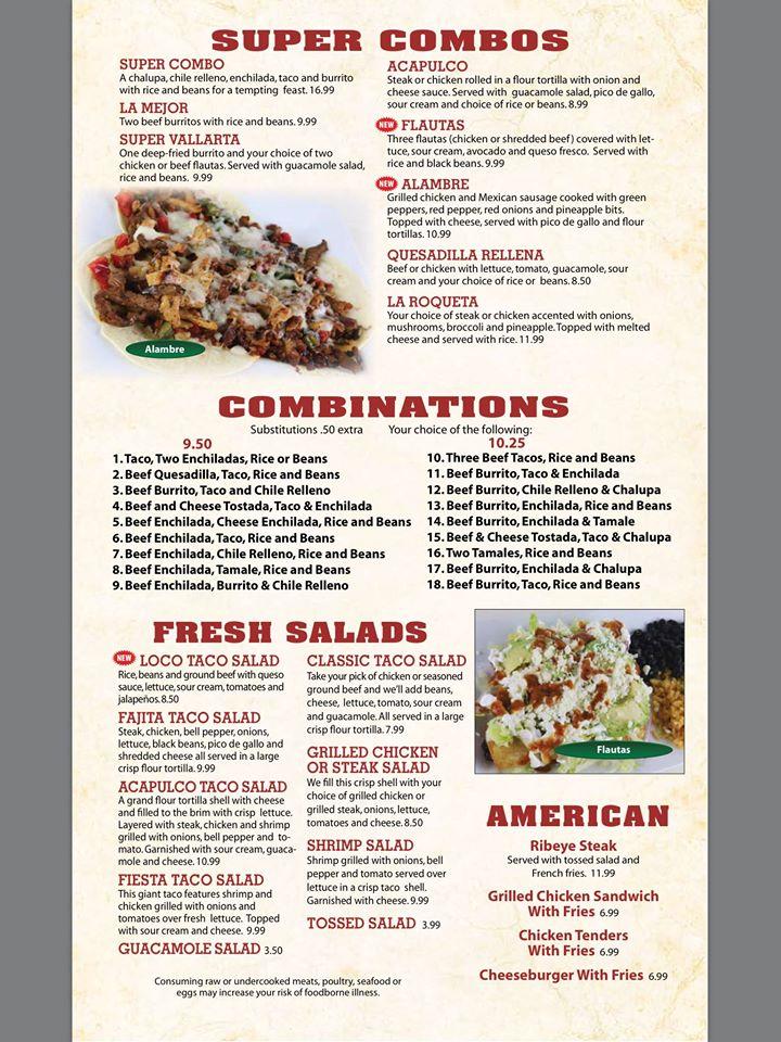 Menu at The Toros Batesville IN. Mexican Restaurant, Batesville