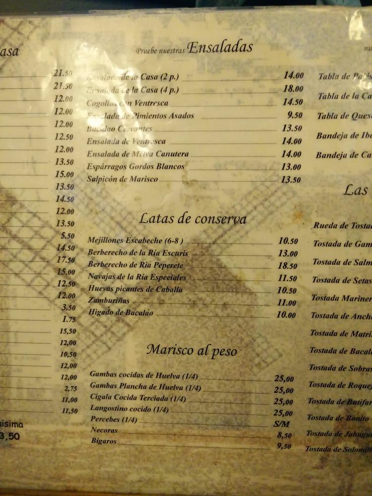 Carta del pub y bar Cervecería Cervantes, Madrid, Plaza Jesús 7