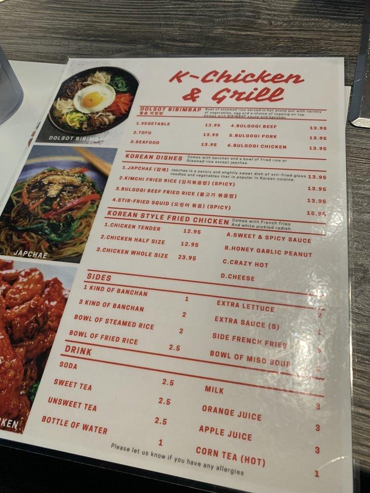 Menu at K-chicken & Grill Korean BBQ, Tampa