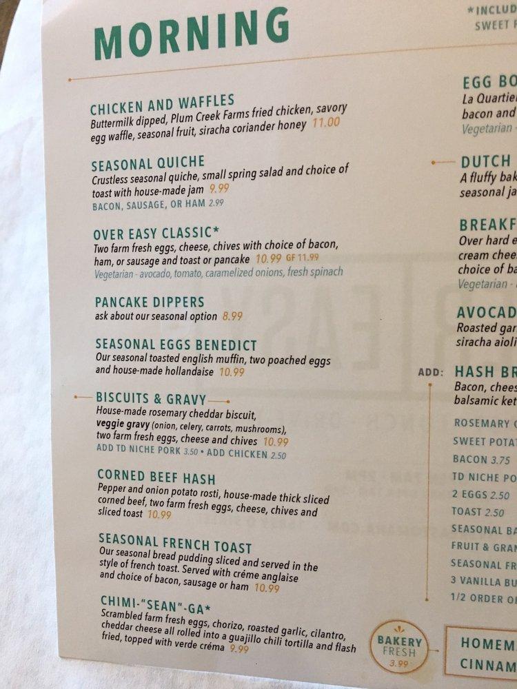 Menu at Over Easy restaurant, Omaha