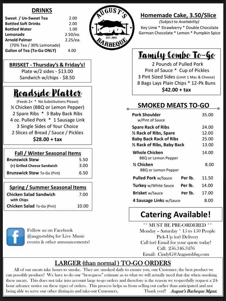 Menu at Bandits Bar & Grill, LLC, Sylacauga