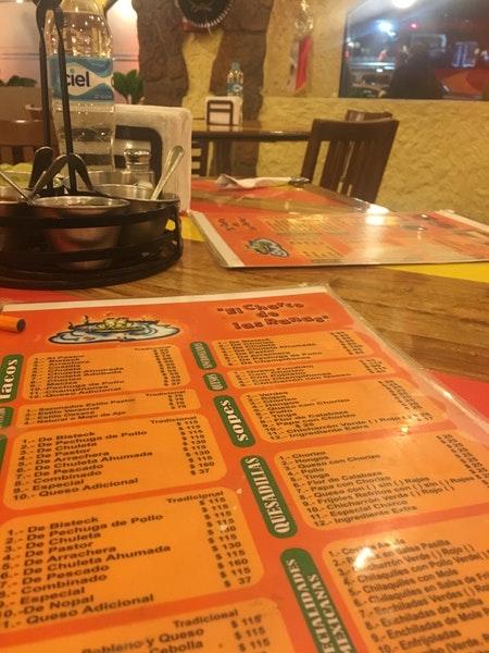 Menu at El Charco de las Ranas restaurant, Mexico City, Av. Montevideo 637
