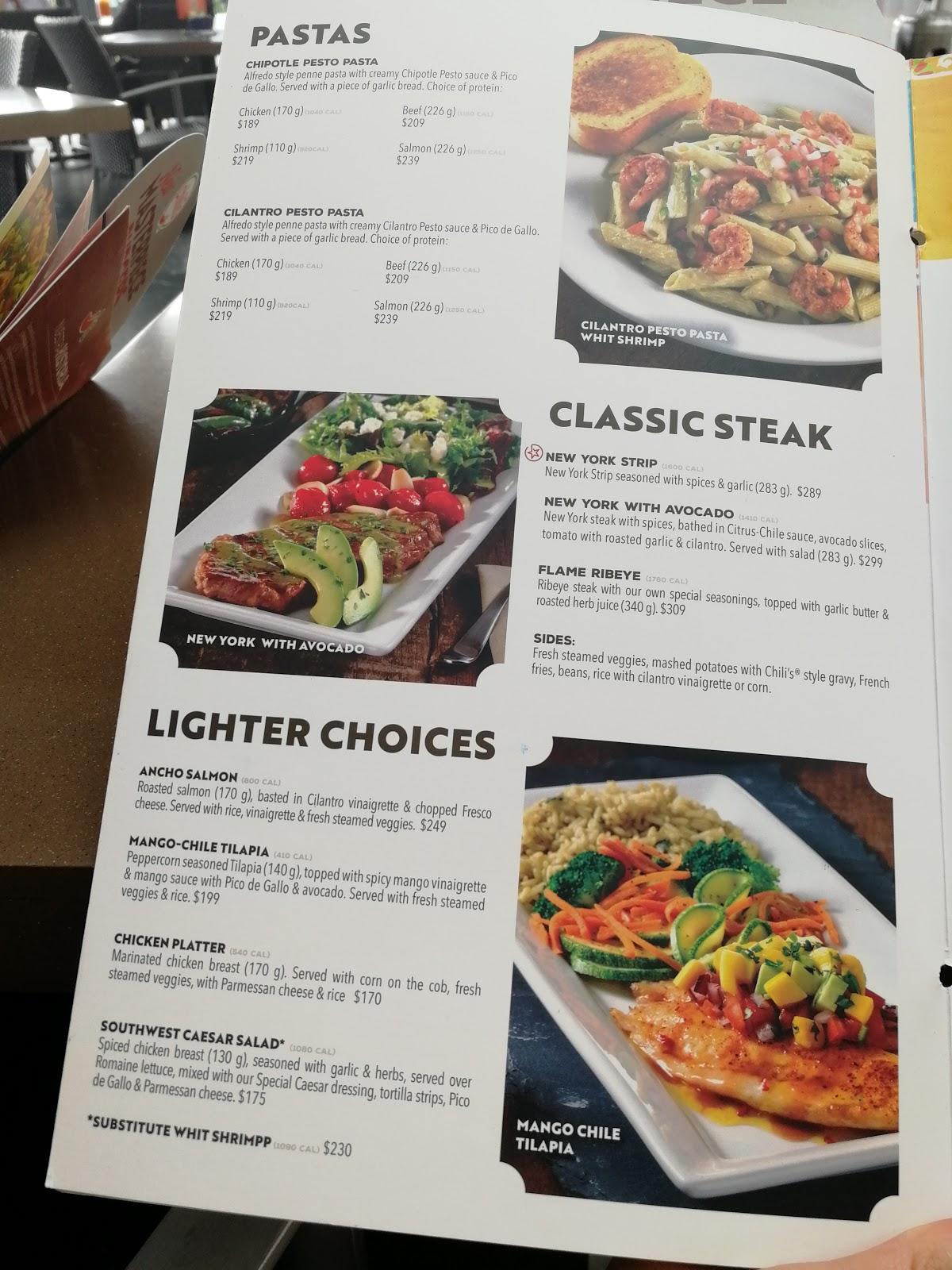 Menu at Chili's Paseo Querétaro restaurant, Santiago de Querétaro