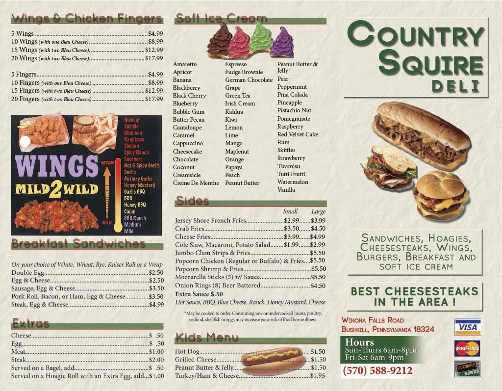 Menu at Country Squire Deli, USA
