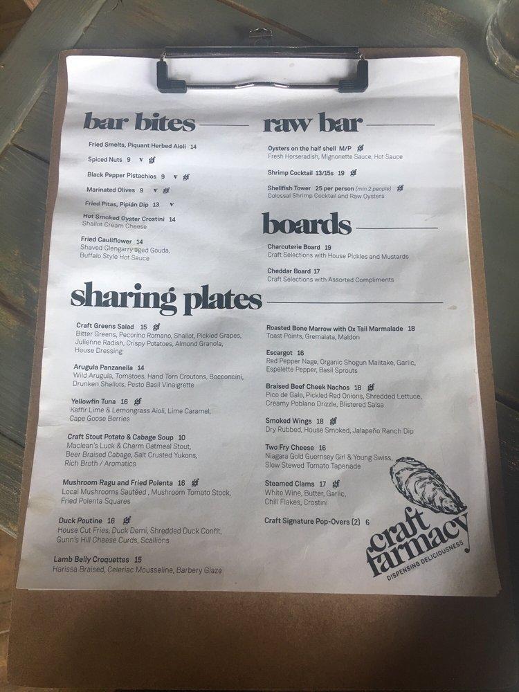 Menu at Craft Farmacy pub & bar, London