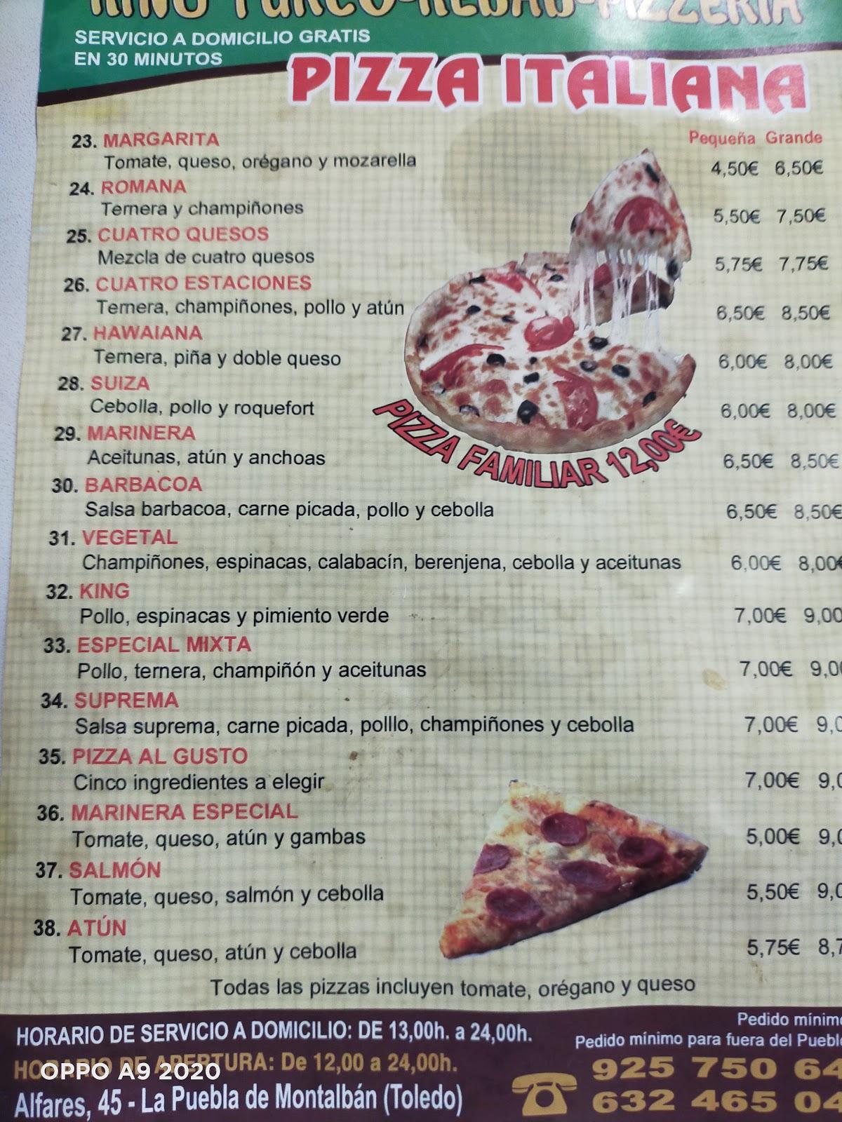 Menu at Doner Kebab Pizzería, La Puebla de Montalbán