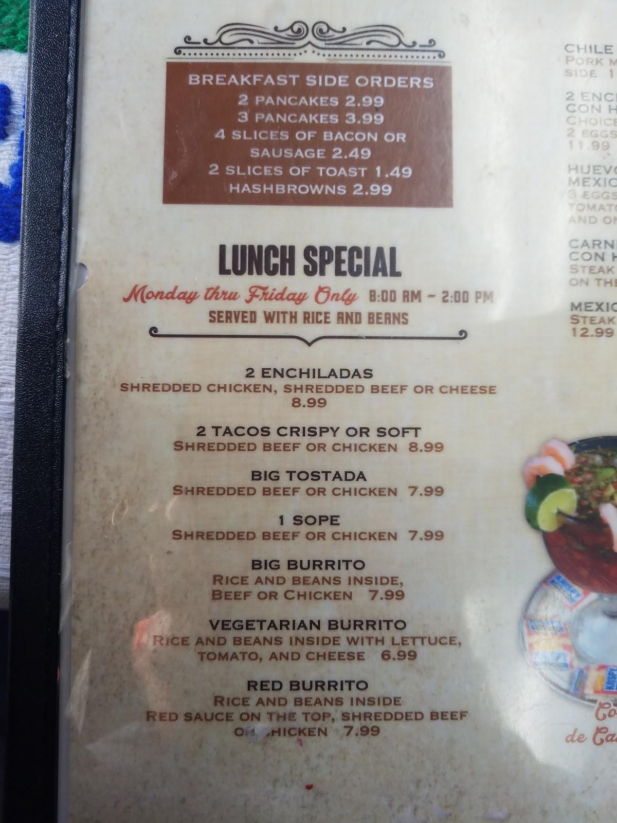 Menu at El Rinconcito Authentic Mexican Food restaurant, Hollister