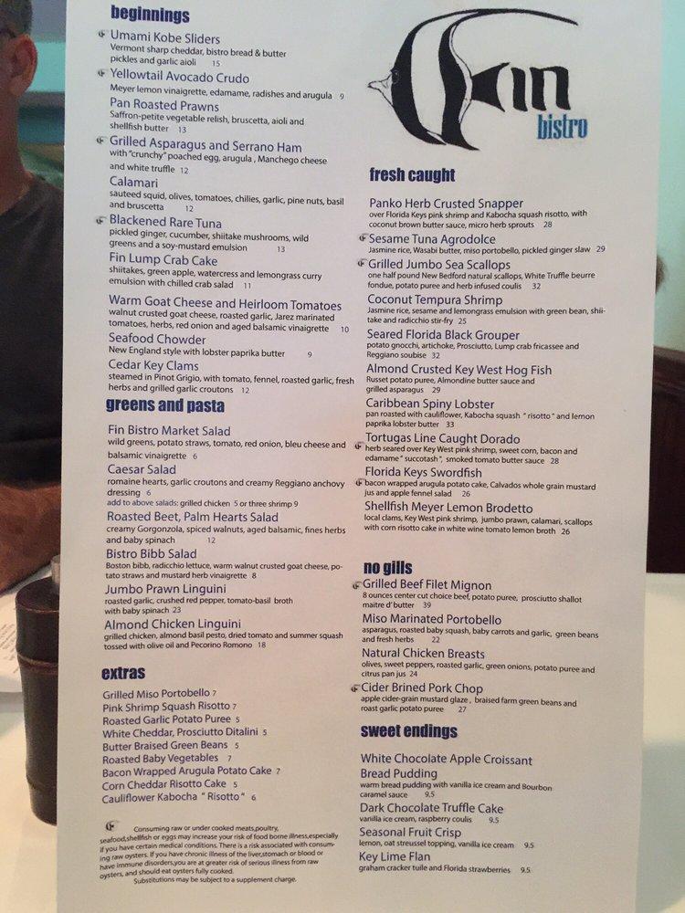 Menu at Fin Bistro restaurant, Marco Island, 657 S Collier Blvd