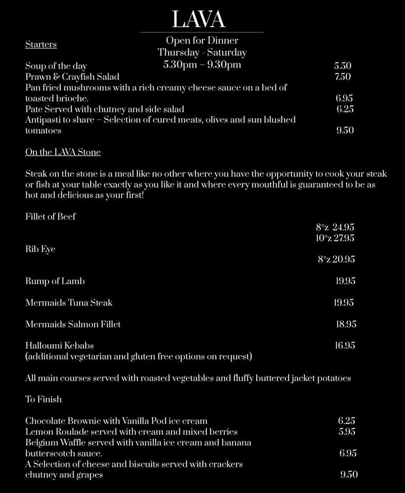 Menu at LAVA Hot Stone Kitchen steakhouse, Conwy