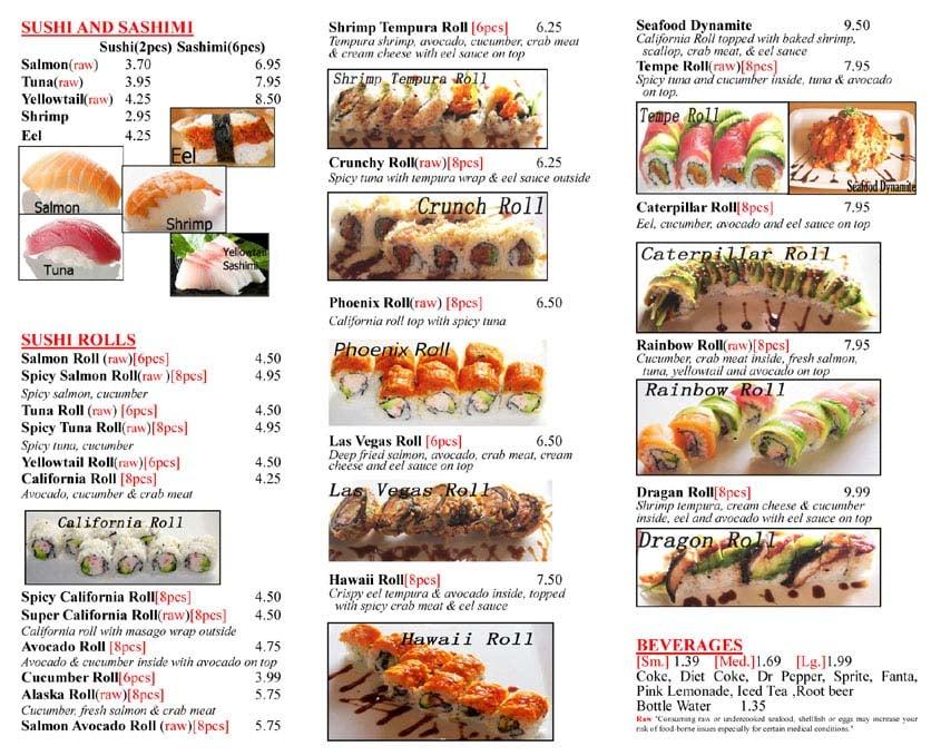 Menu at Li's Asian restaurant, Tempe