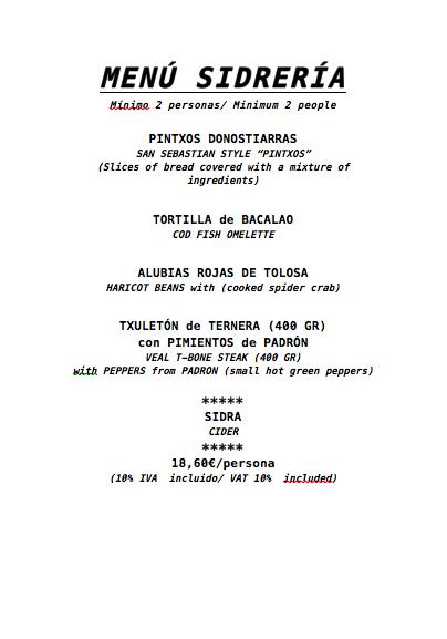 Menu at Marzan Asador Basco pub & bar, Barcelona