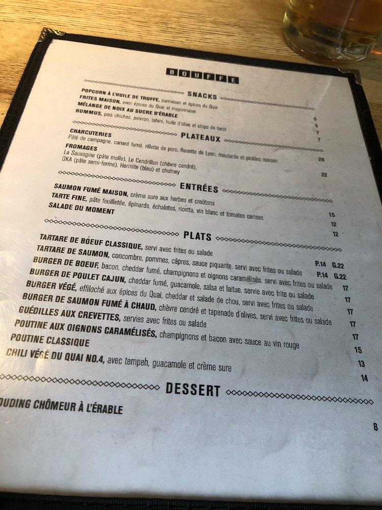 Menu at Quai No.4 restaurant, Montreal