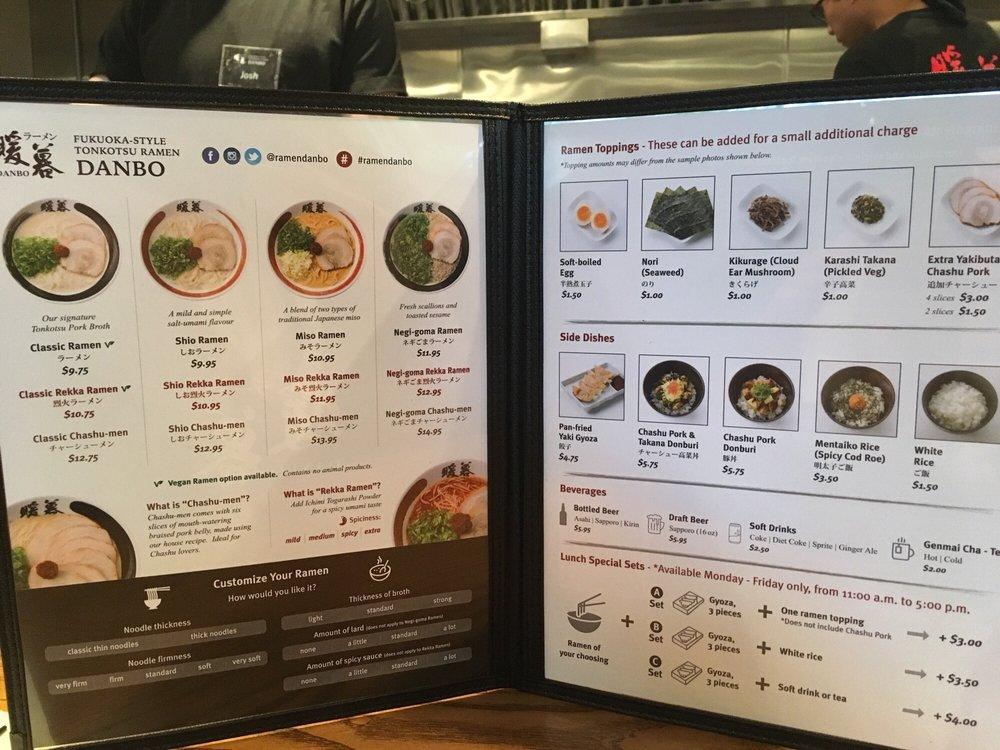 Menu at Ramen DANBO Capitol Hill restaurant, Seattle