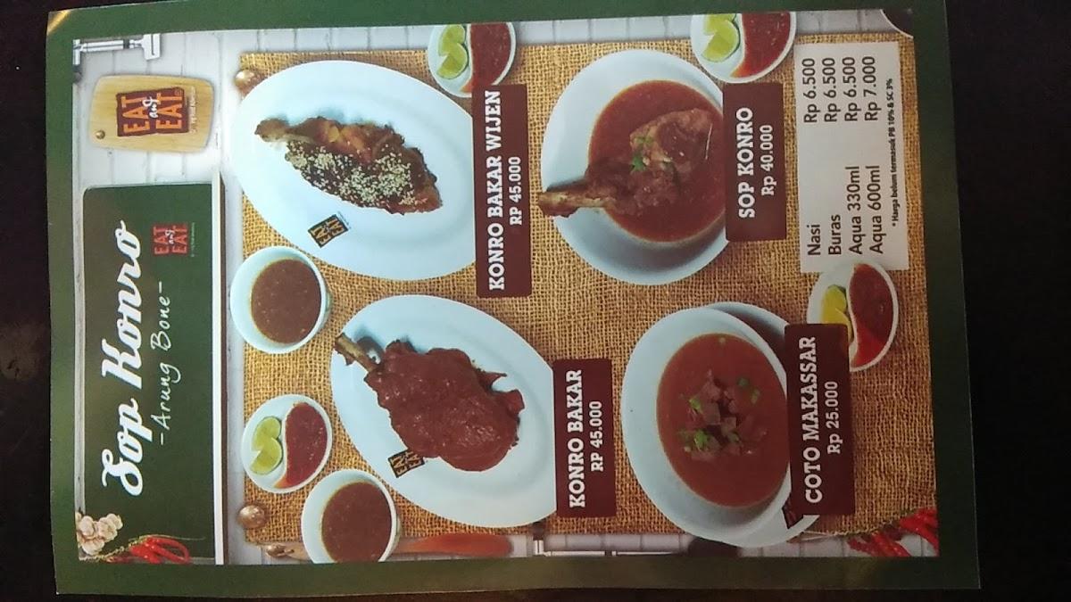 Menu at Sop Kondro Arung Bone, Coto Makassar restaurant, South Jakarta