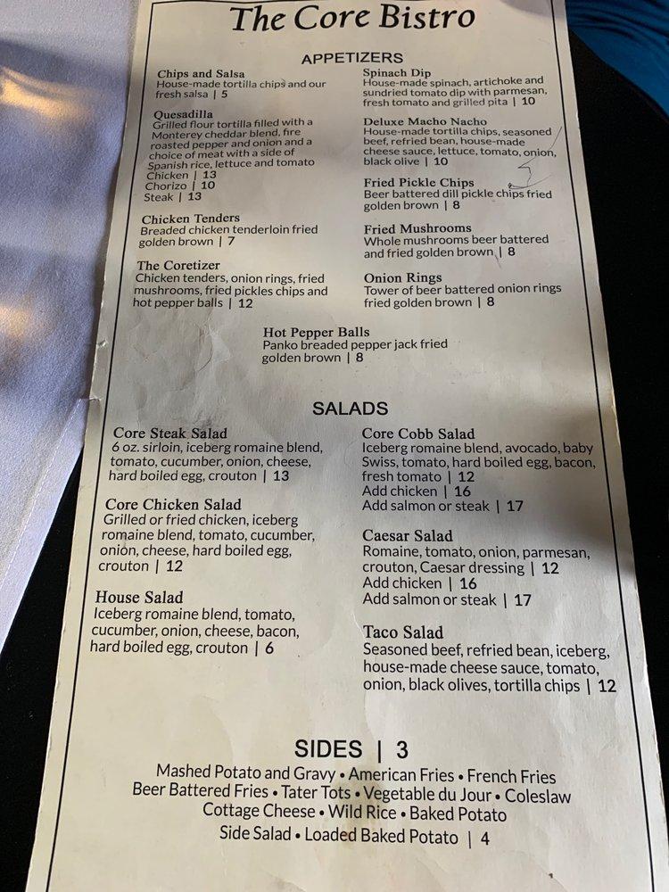 Menu at The Core' Bistro cafe, Battle Creek, Michigan Ave W