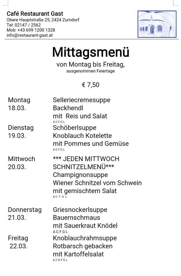 Speisekarte von Cafe-Restaurant Gast, Zurndorf