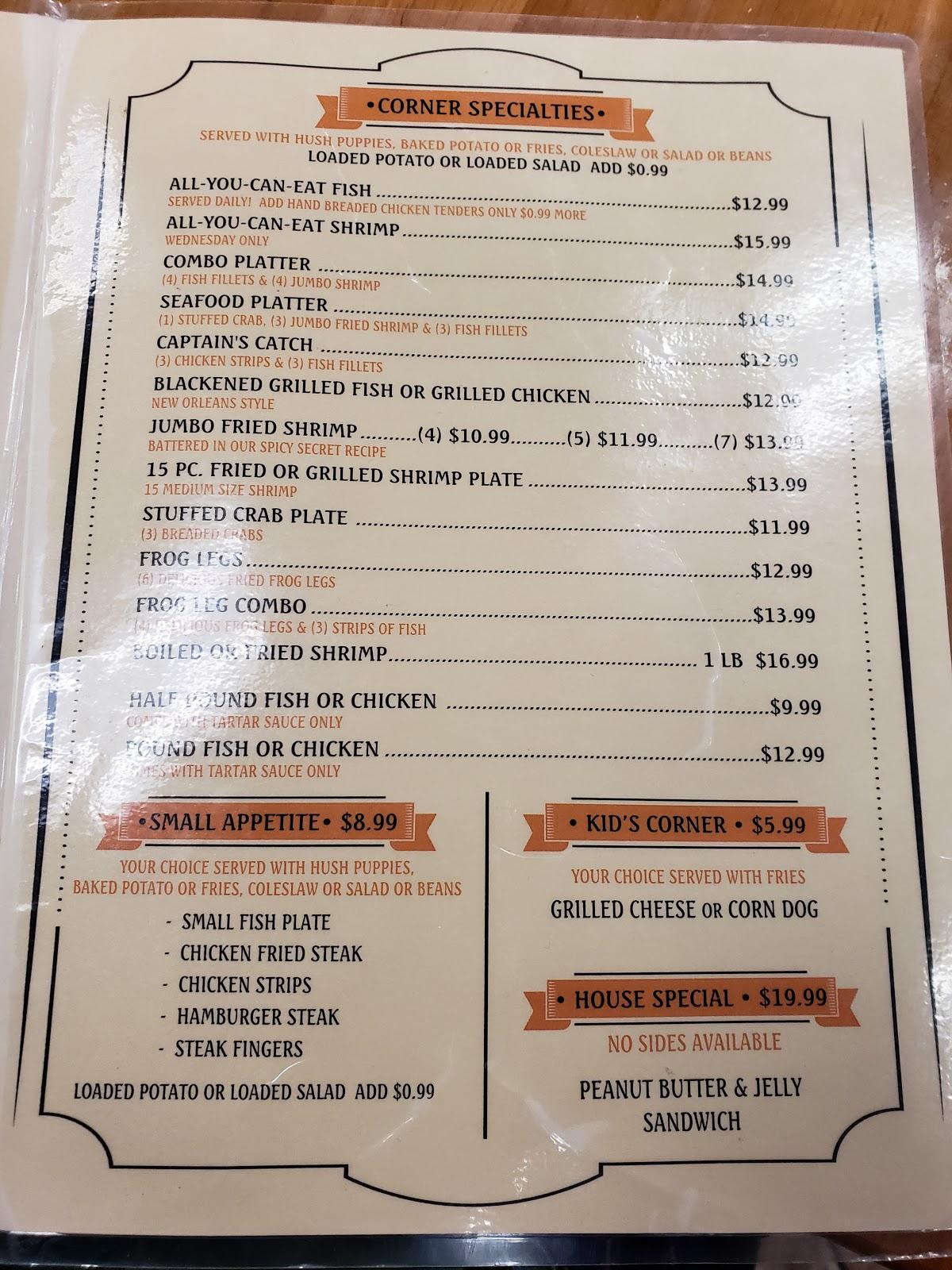 Menu at Catfish Corner restaurant, San Angelo