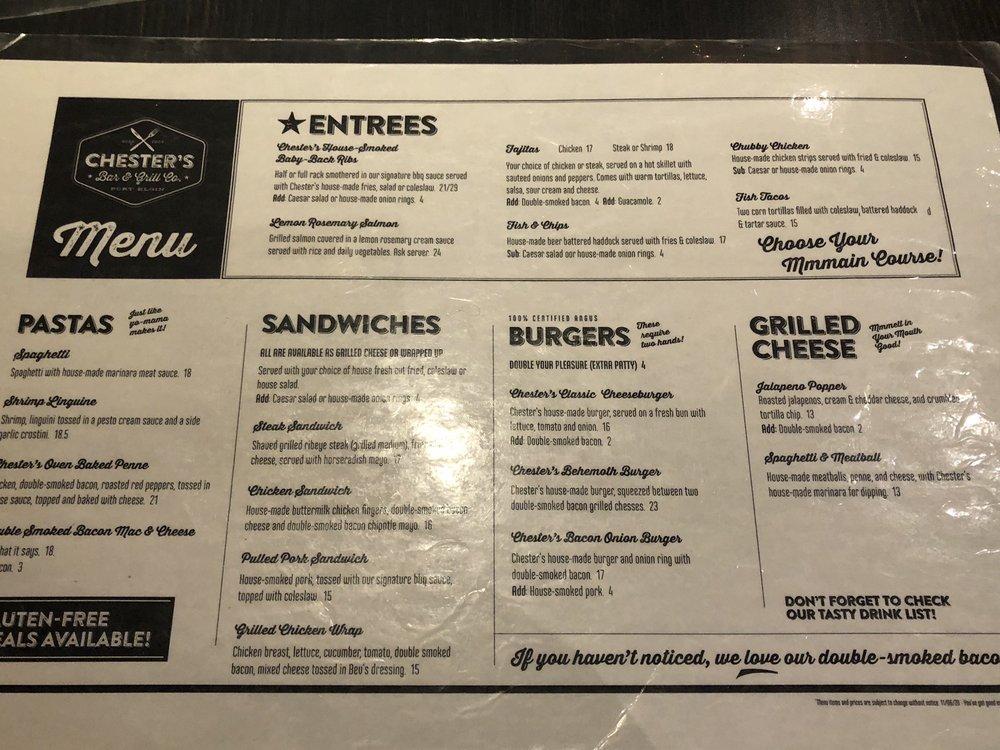 Menu at Chester's Bar & Grill Co., Saugeen Shores