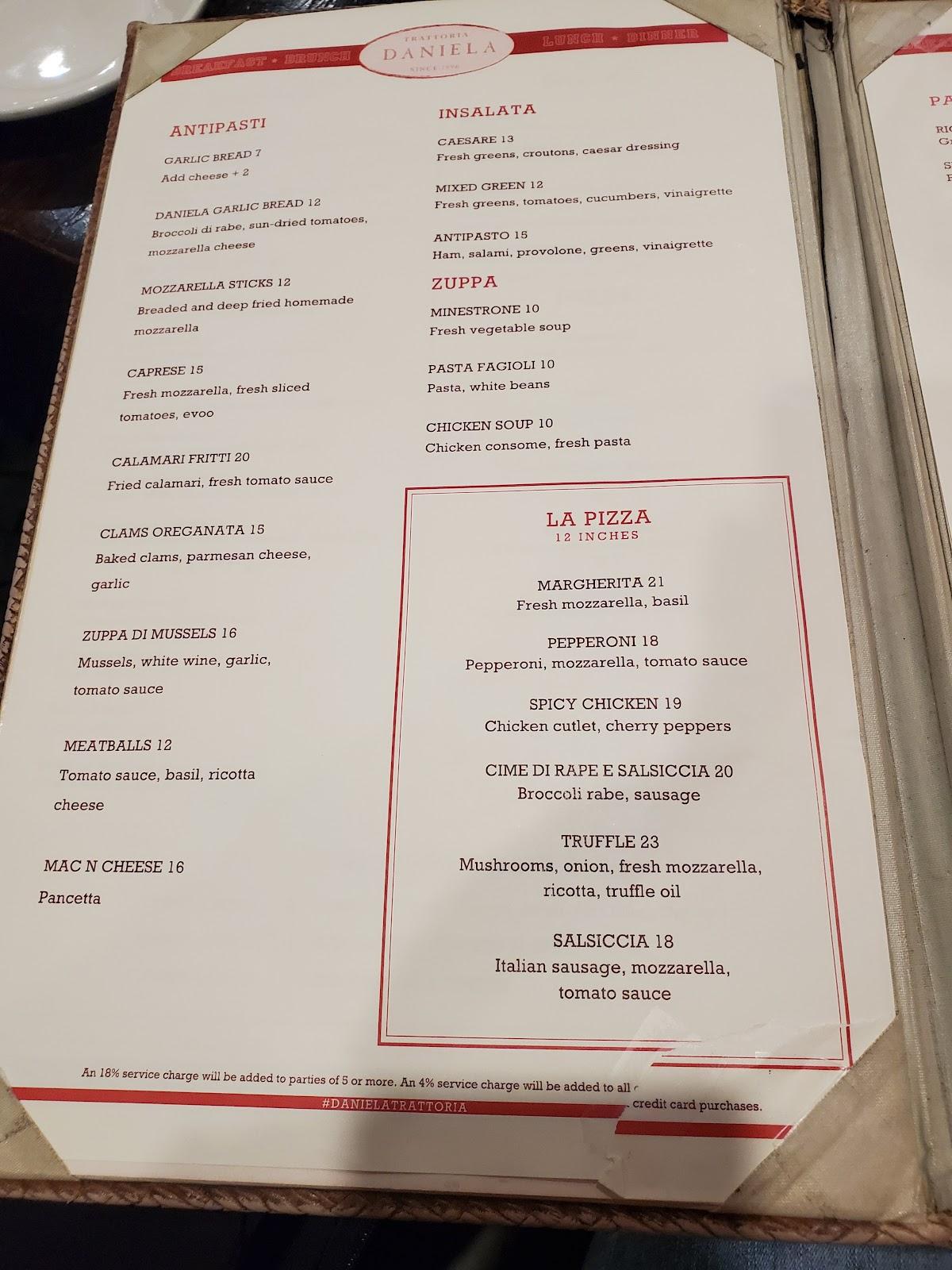 Menu at Daniela Trattoria desserts, West New York